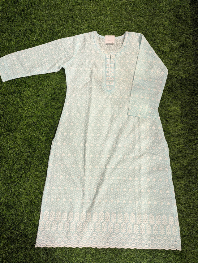 Cotton Chikankari Kurti| Light Blue Chikankari (50) – DEEPTHI GANESH ...